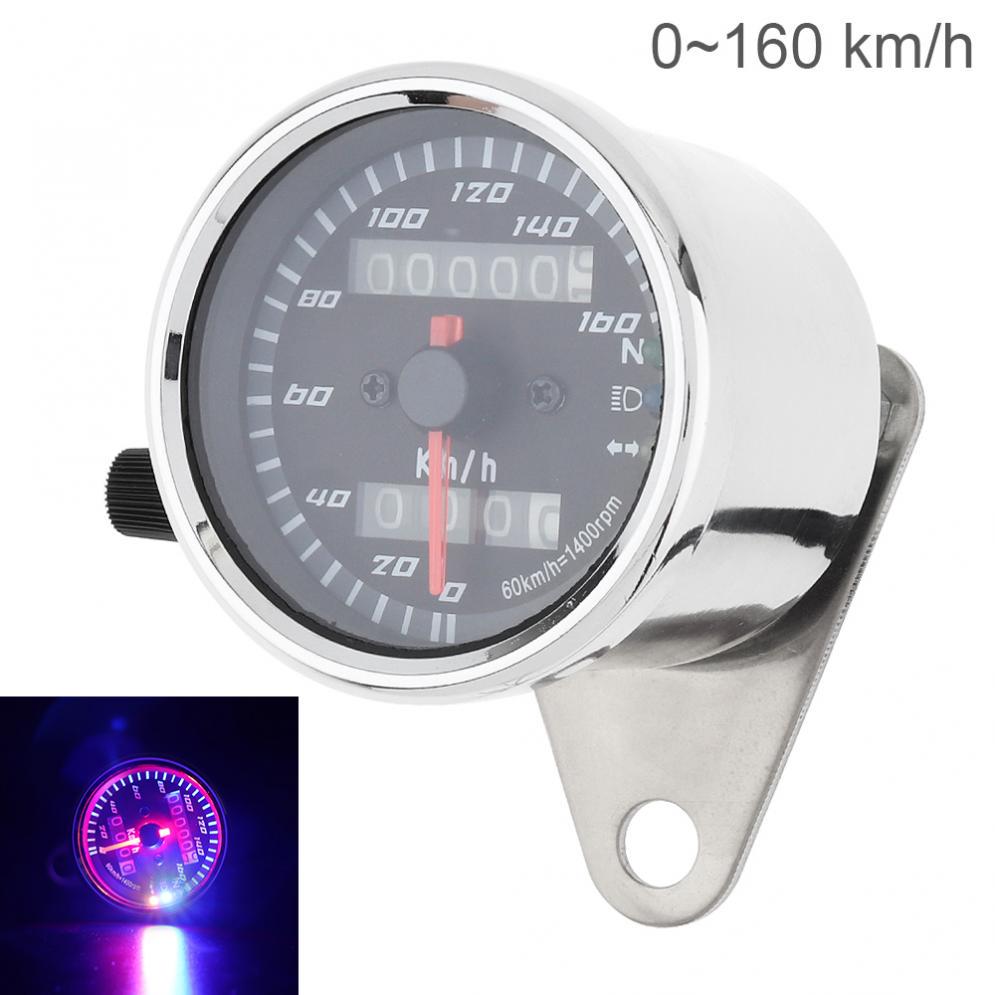 Universal Motorcycle Speedometer 12V Metal Case Vintage Double Mileage ...