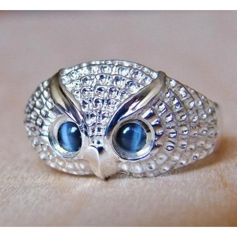Buy Alloy Cute Blue Like Moon Personality Owl Head Ring Ring at ...