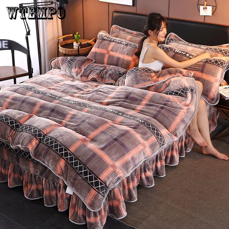 Buy Flannel Bedding Set Winter Warm Fleece Embroidery Duvet Cover Set ...