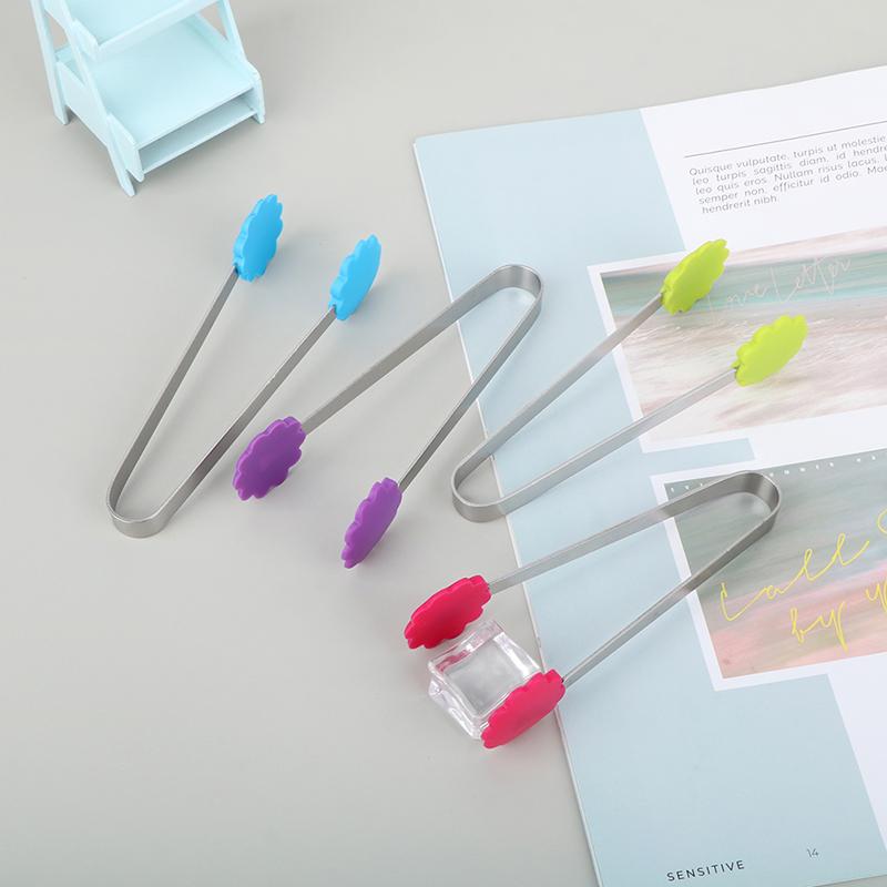1Pc Silicone Food Tongs Flower Shape Non-Slip Stainless Steel Ice Candy ...