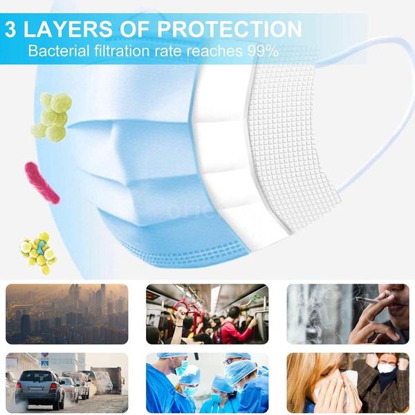 Buy 100/50/10/3 Pcs 3-Ply Disposable Mask Dustproof Nonwoven Face Mouth ...
