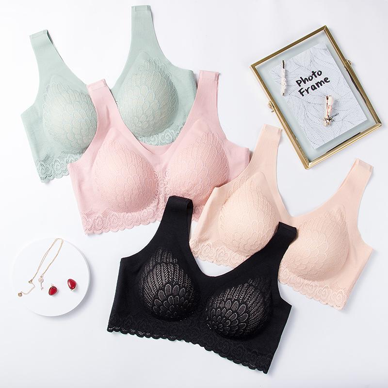 Buy Women Lace Seamless Ice Silk Bra Latex Padded Removable Casual Bra ...