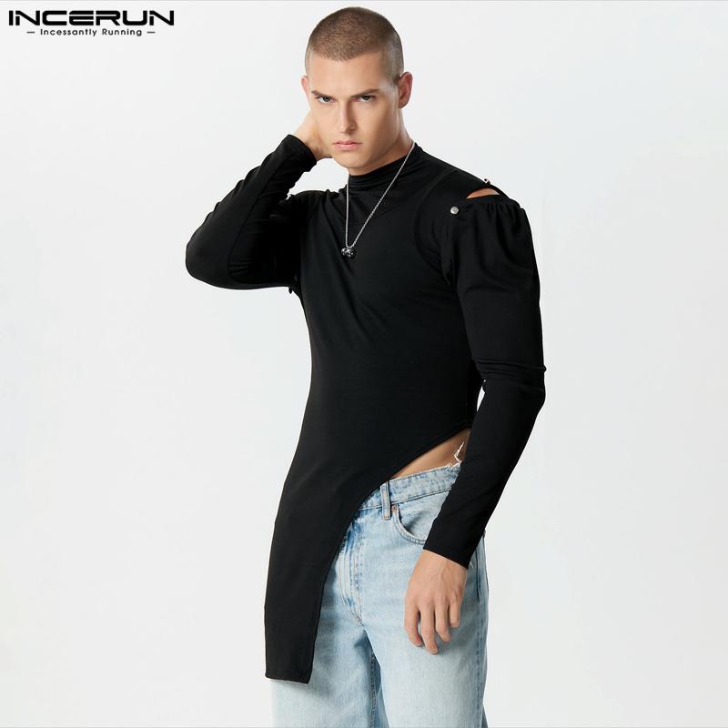 Cheap INCERUN Men Hollow Long Sleeve Slim Fitted Irregular Splits Long ...