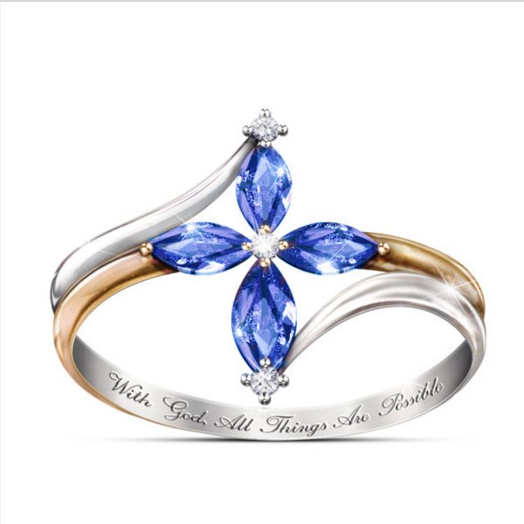 Buy 2 Colors Ladies Accessories Two Tone Diamond Cross Flower Ring ...