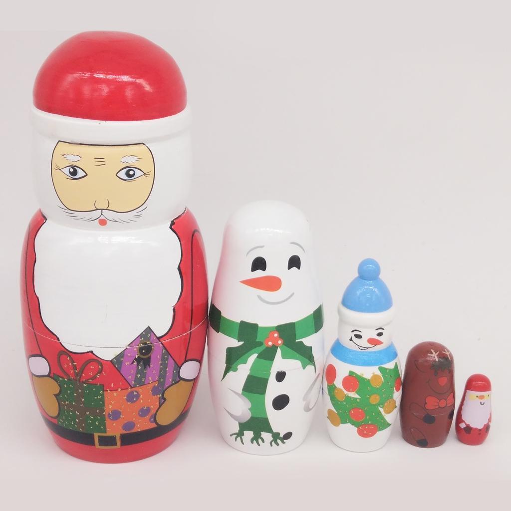 Buy 5pcs Wooden Russian Nesting Doll Santa Claus Shape Painted Nested ...