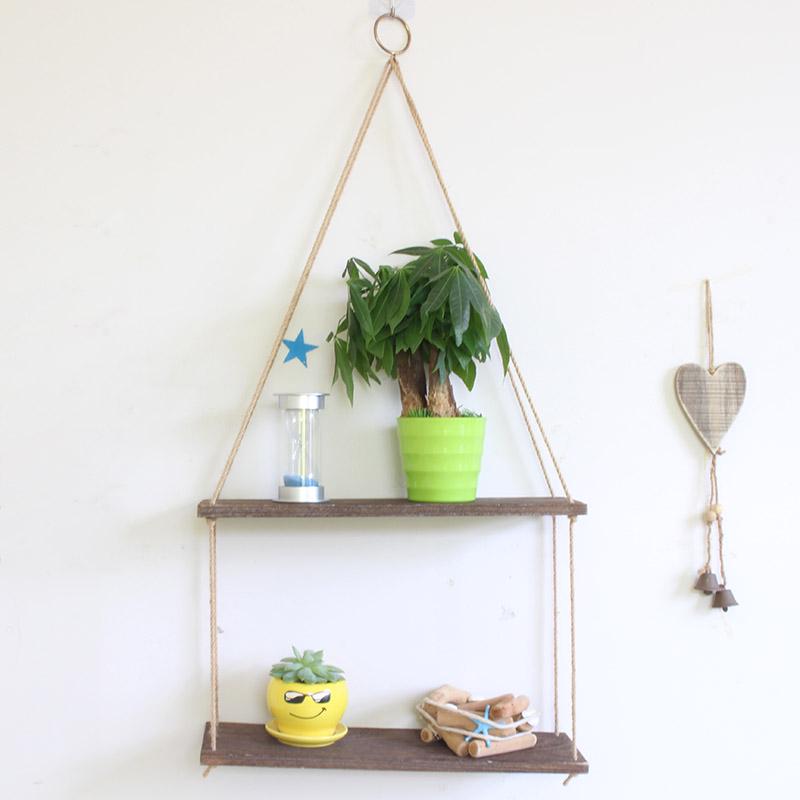 Buy Nordic Ins Hemp Rope Rack Solid Wood Wall Shelf Retro Storage Shelf ...