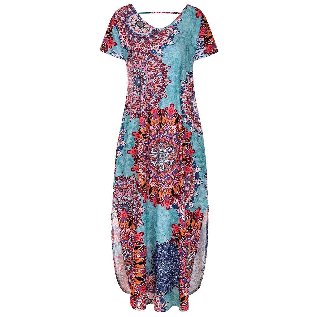 Buy 2019 Spring Print Ladies Short Sleeve Pullover V-neck Knit Dress ...