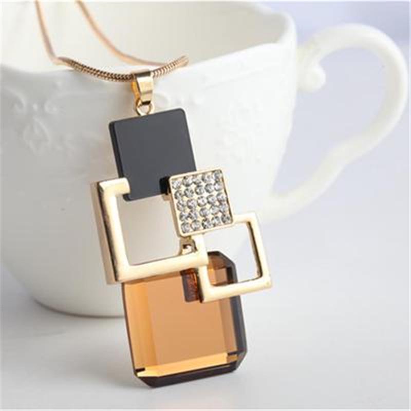 Buy Women Girls Rhinestone Square Pendant Necklace Sweater Chain ...