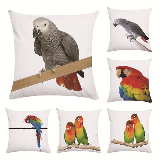 Buy Colorful Style Decorative Throw Pillows Case Parrot Bird Flax ...