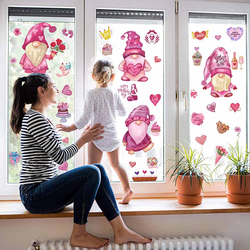 Buy Mother's Day Gnome Window Clings Glass Wall Stickers Decals Decor ...