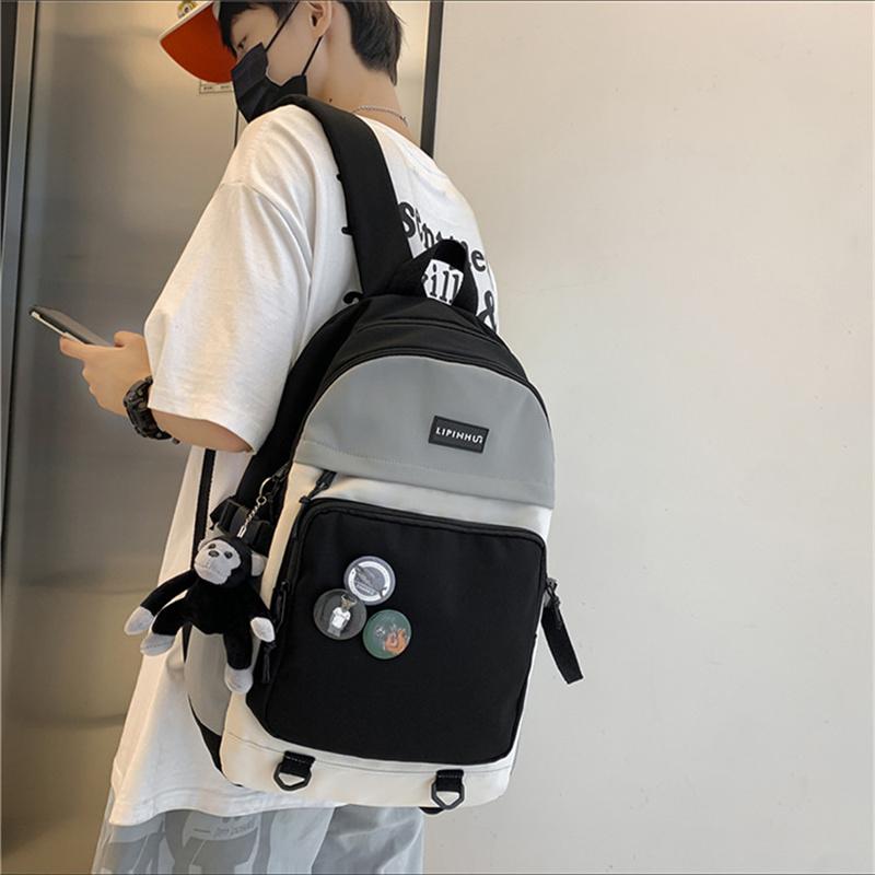 Buy Fashion Color Contrast Backpack College Schoolbag Simple Neutral ...
