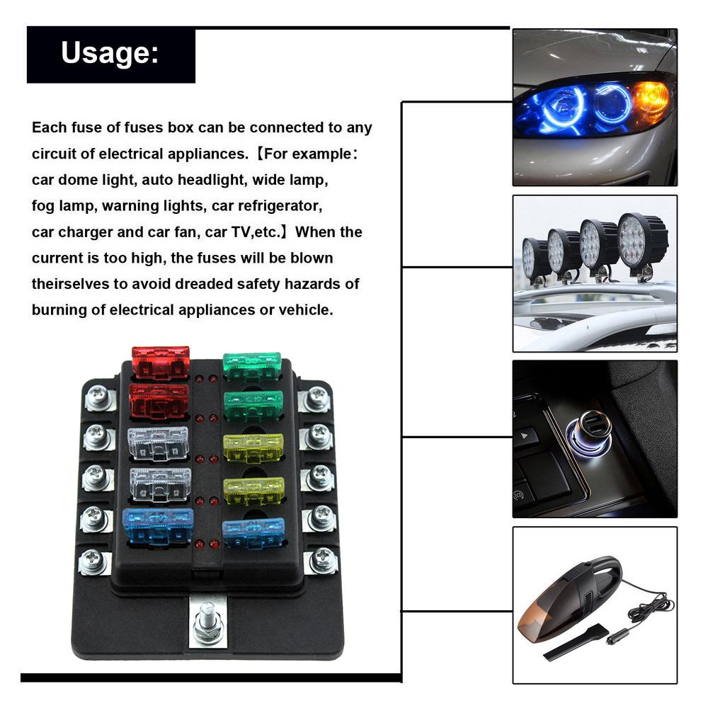 Cheap 10 Way Blade Fuse Box Holder Fuse Blocks with Red LED Indicator ...