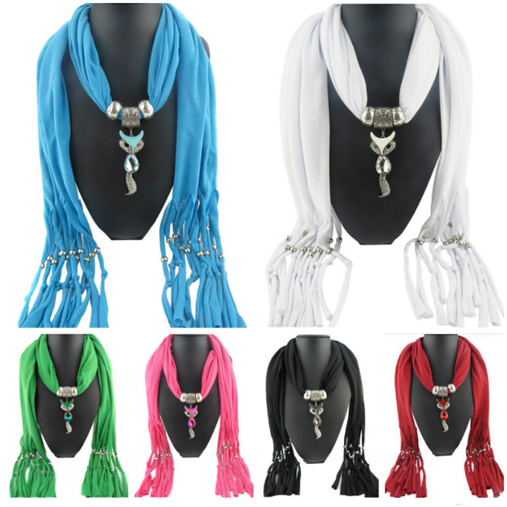Buy Women Pendant Scarf With Tassel Rhinestone Jewelry Scarves at ...