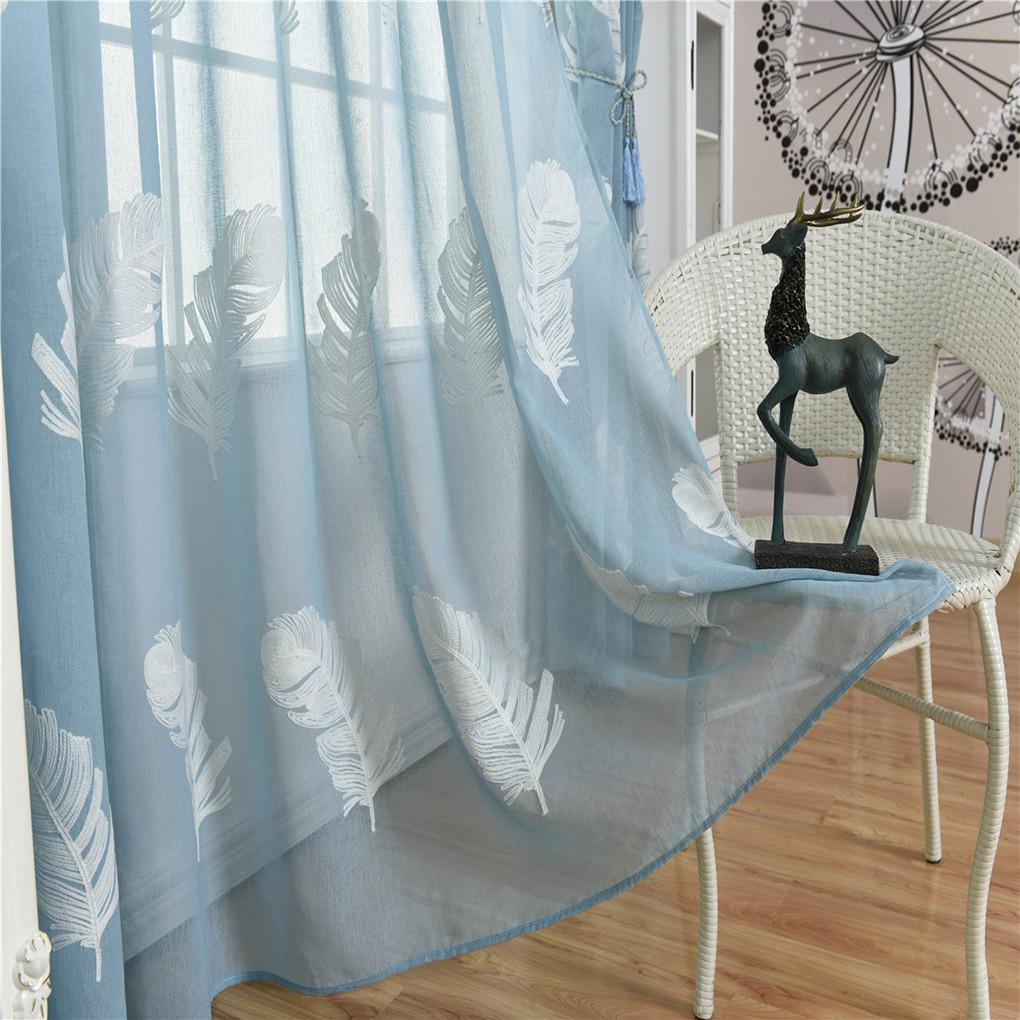 Buy Polyester Tulle Embroidery Feather Screen Curtain Translucent ...