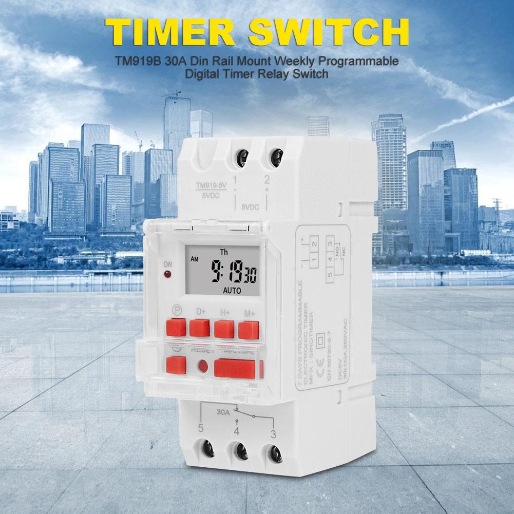 Cheap TM919B 30A Din Rail Mount Weekly Programmable Digital Timer Relay ...