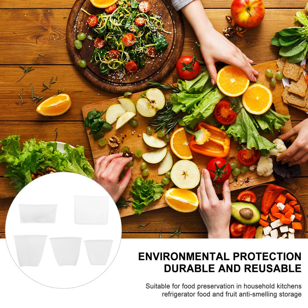 Buy 5Pcs Bags Washable Silicone Reusable Heat Resistant Food Storage ...