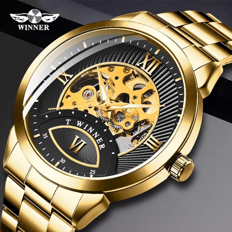 Buy WINNER Men Skeleton Automatic Mechanical Watch Gold Skeleton ...