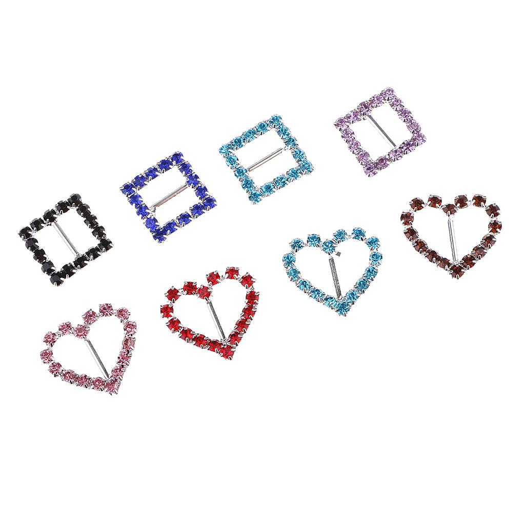 Buy 8x Mixed Color Square Heart Shape Rhinestone Wedding Ribbon Buckles ...
