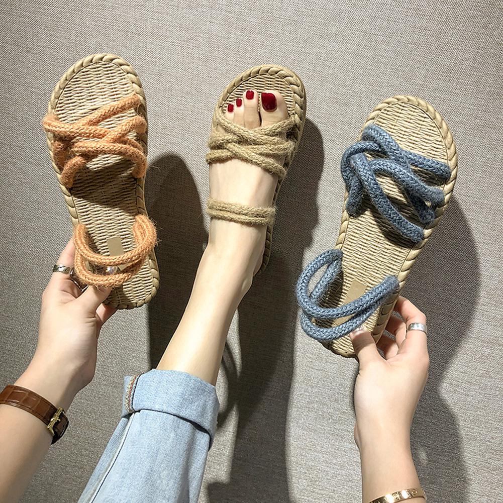 Buy Straw Hemp Rope Women's Sandals Casual Flat Slippers Comfortable ...