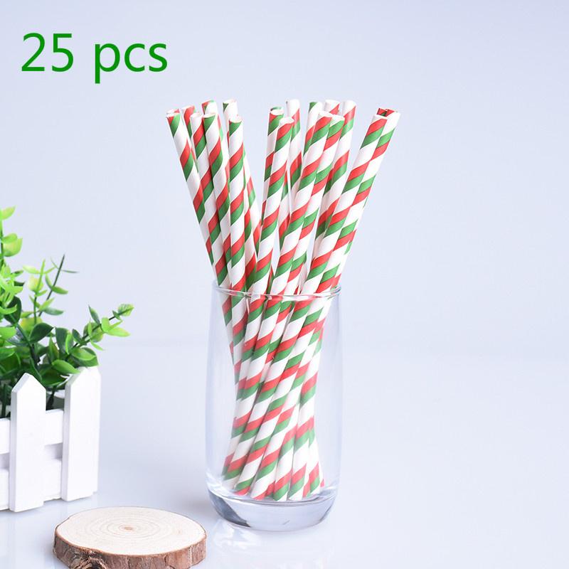 Buy 25pcs Red With Green Striped Paper Drinking Straws Creative ...
