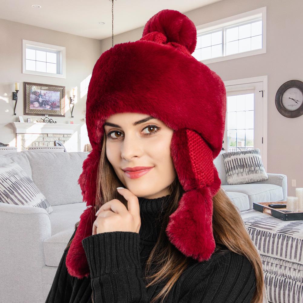 Buy Artificial Fluffy Hat Warm Cap Windproof Hat with Ear Flaps for ...