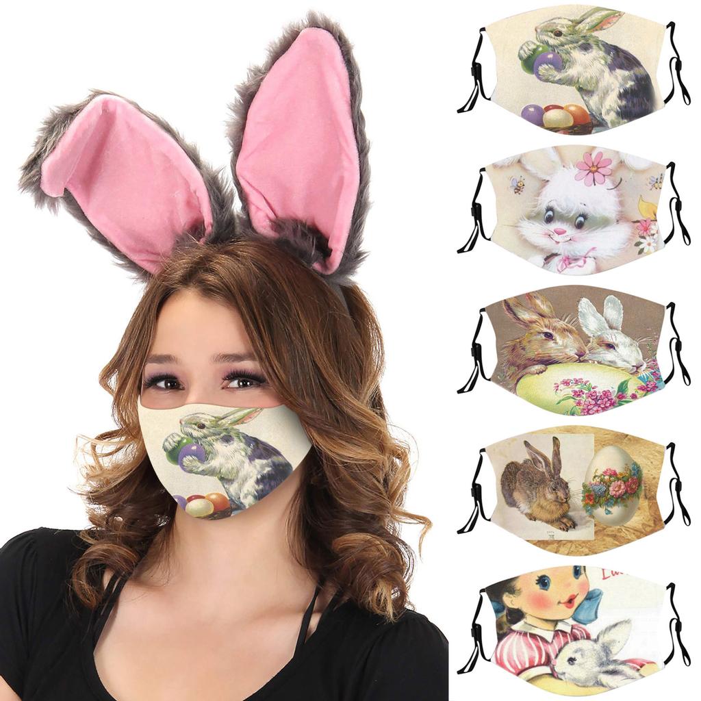 💰Kjøp 5pc Easter's Day Rabbit Print Mouth Masks for Protection Washable ...