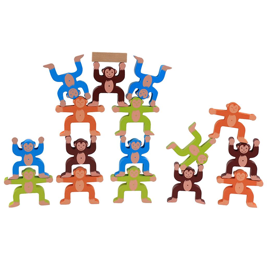 Buy Kids Wooden Stacking Blocks Game Balancing Monkeys Interlock Toys ...