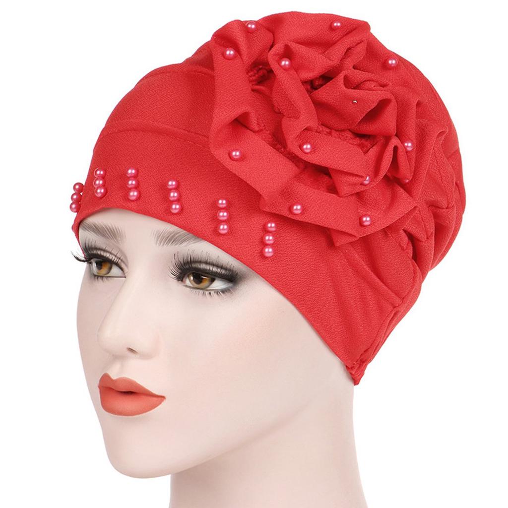 Buy Solid Color Bead Flower Women Muslim Hijab Hat Bohemia Style Lady ...