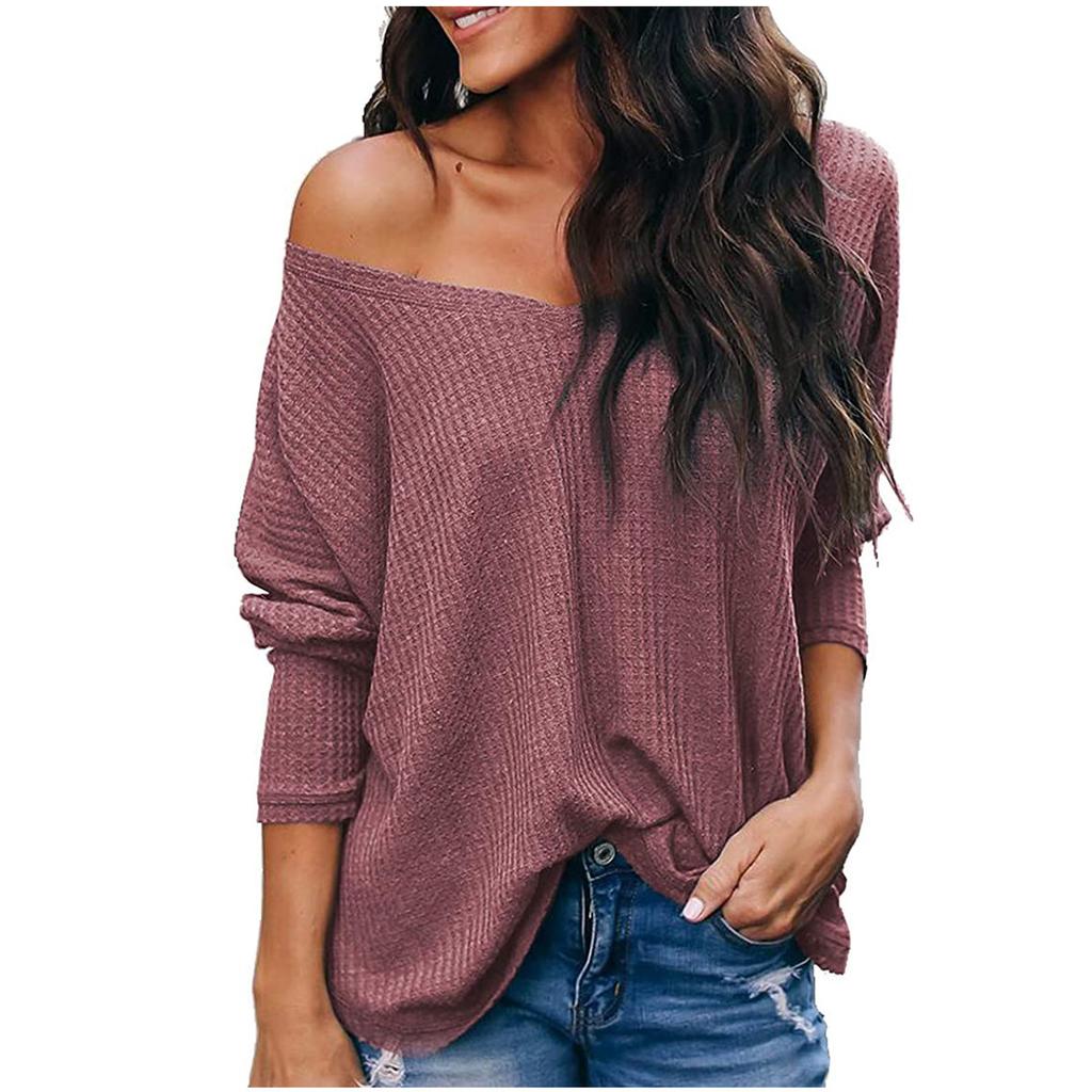 Buy [PLU] Women's Casual V-Neck Off-Shoulder Batwing Sleeve Pullover ...