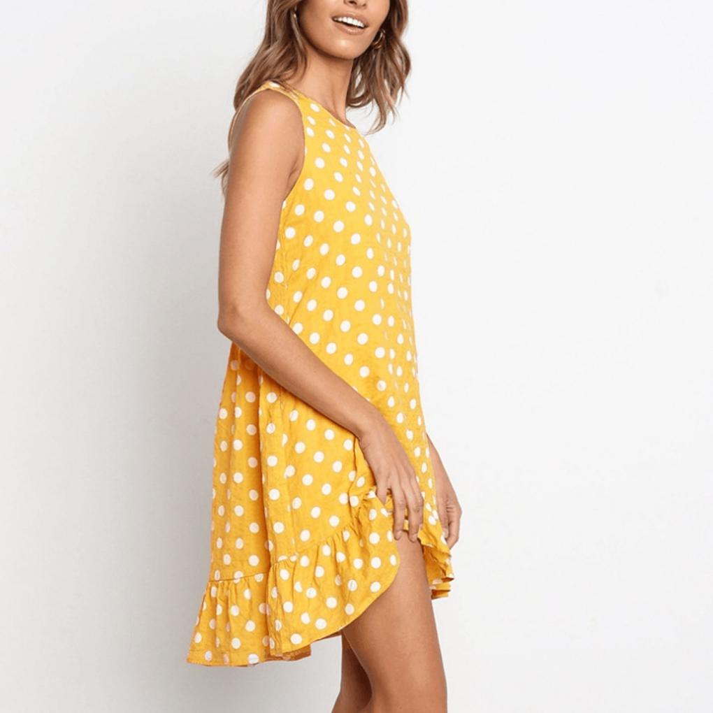Buy Women Polka Dots Flouncing Dress Round Neck Sleeveless Girls Summer ...