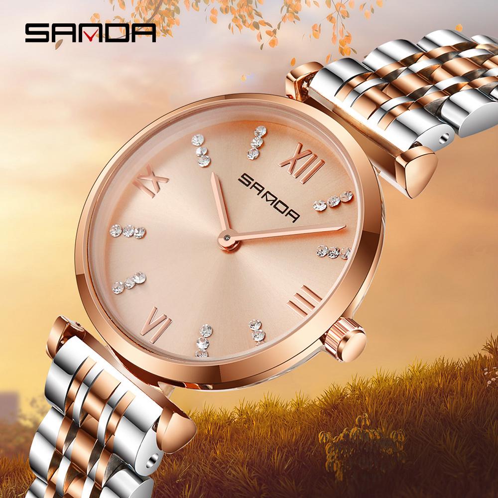 Buy SANDA 235 Super Slim Rose Gold Stainless Steel Watches Women Top ...