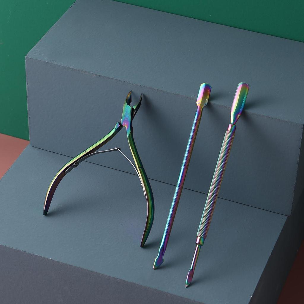 Cheap 3pcs Nail Cuticle Nipper Scissors Stainless Steel Rainbow Tweezer ...