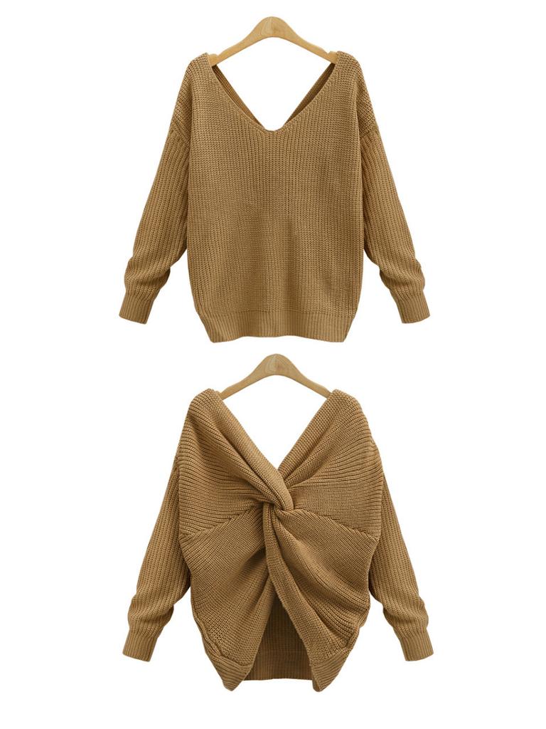Cheap Autumn New V-neck Backless Knitted Sweater Women's Loose Long ...