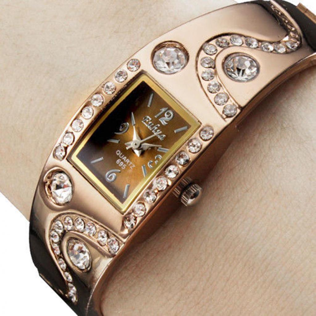 Women's Elegant Rhinestone Inlaid Stainless Steel Bangle Cuff Wrist ...