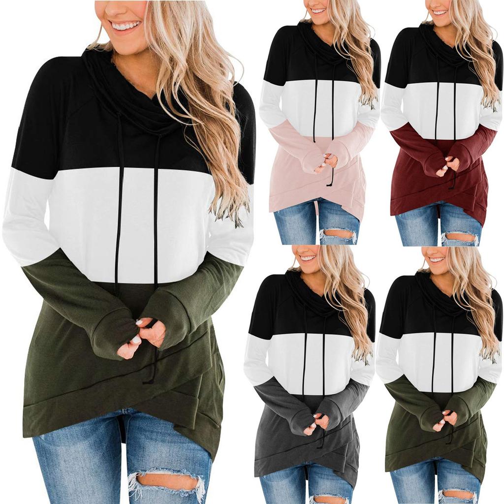 Buy Women's Fashion Casual Color Block Hooded Long Sleeve Loose ...