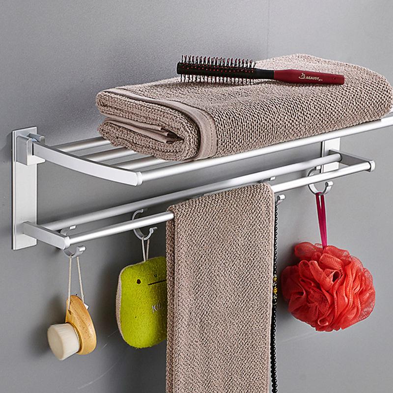 Buy Double Layer Bathroom Towel Racks Wall Mount Bar Holder Rack Shelf ...