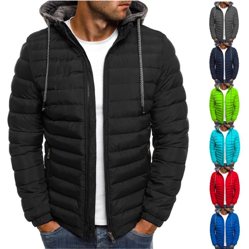 Buy Winter Men's Hooded Jacket Windproof Warm Zipper Simple Coat Solid ...