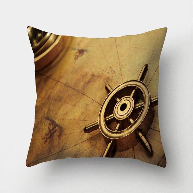 Buy Retro Compass Clock Pattern Decorative Cushion Pillowcase Polyester ...