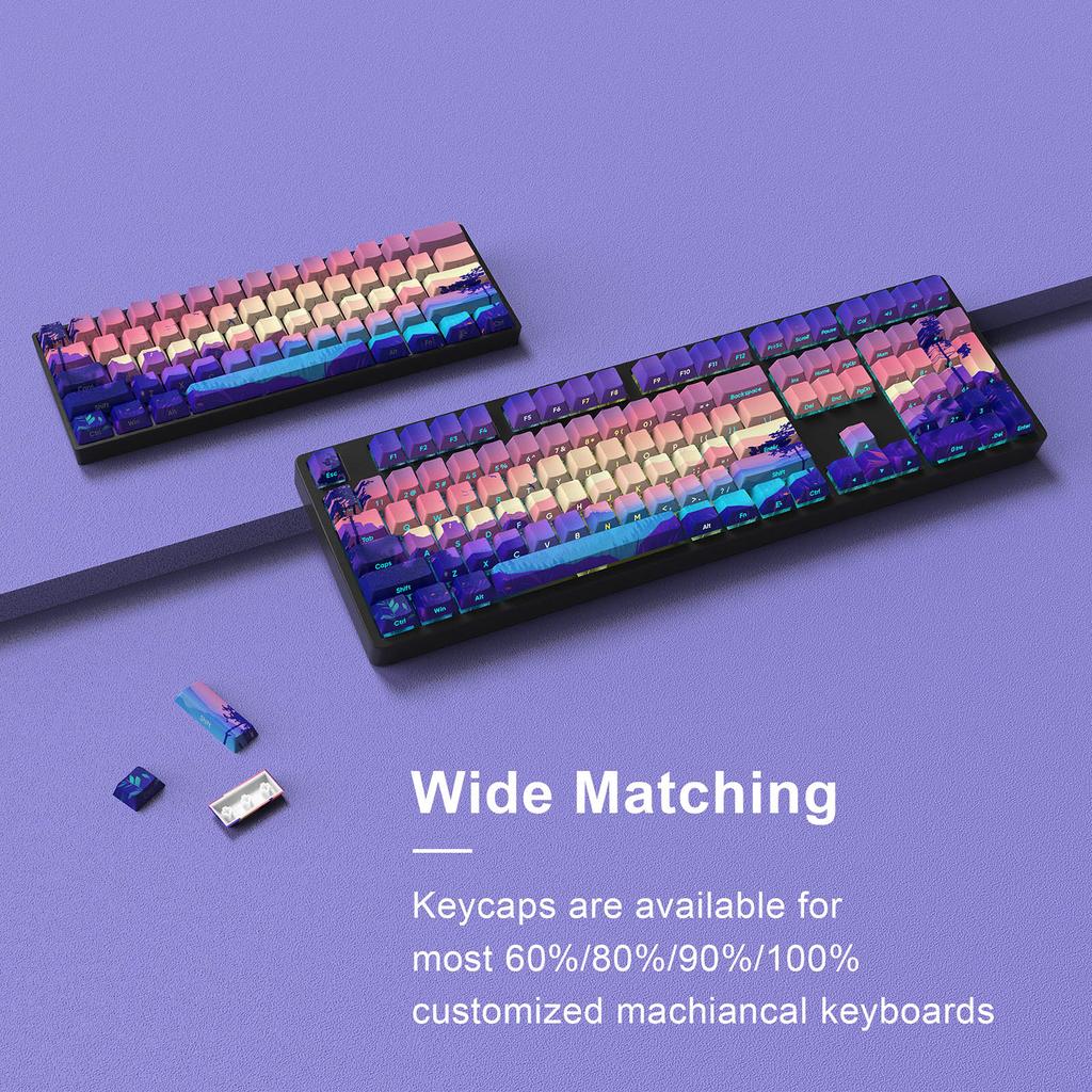 Cheap Double Shot PBT Keycaps 124 Keys Purple Dreamland Custom Keycap ...