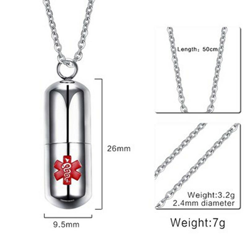 Pill Shape Container Alert Identification Pendant Necklace Chain 22 ...