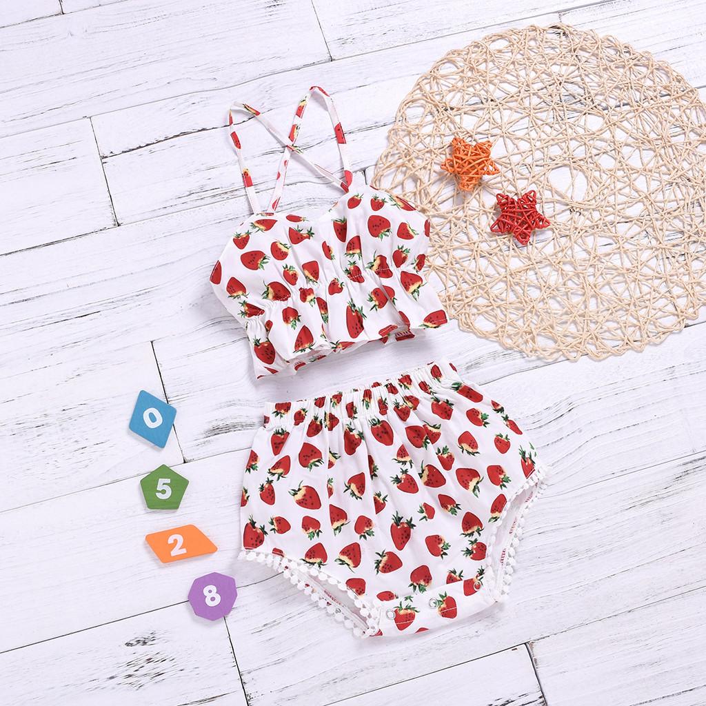 Buy Strawberry Printed Straps Tops+Pants Toddlers Infant Baby Kids ...