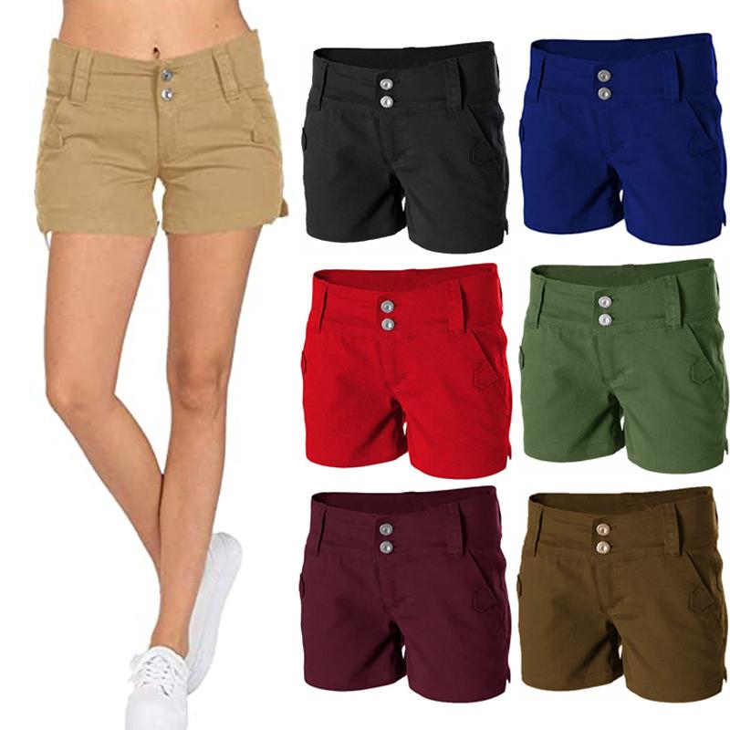Buy Women Solid Button Shorts Casual Comfy Tooling Short Pants with ...