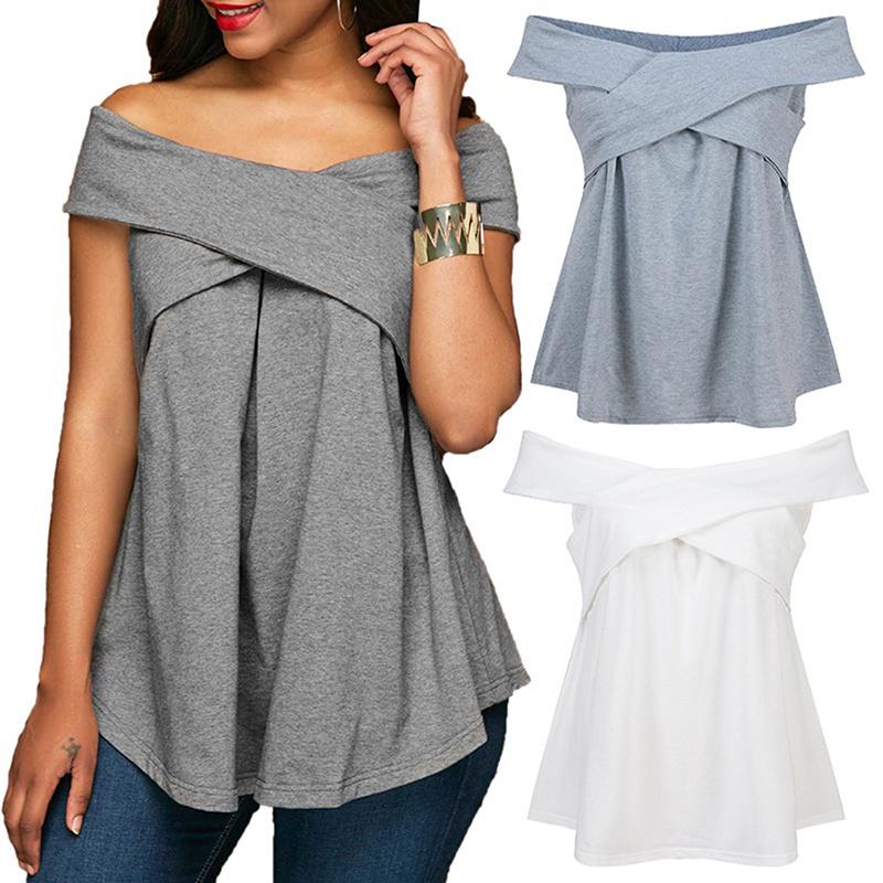 Buy Women's Fashion T-shirt Off Shoulder Collar Sexy Shirt Wrapped ...