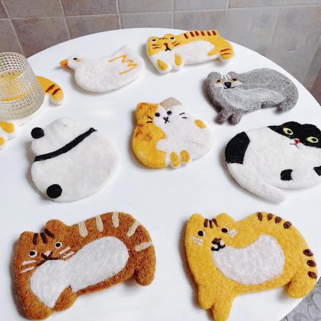 Buy Wool Coasters- Set Of 4 Wool-Felt Cat Shape-Coasters -Gifts For Cat ...