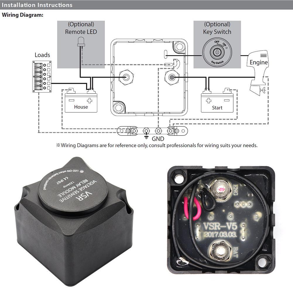 125 Amp Smart Dual Battery Isolator VSR Voltage Sensitive Relay Cable ...