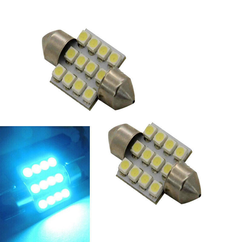 2x Aqua Blue 31mm 12-SMD DE3175 DE3022 LED Bulbs For Car Interior Light ...