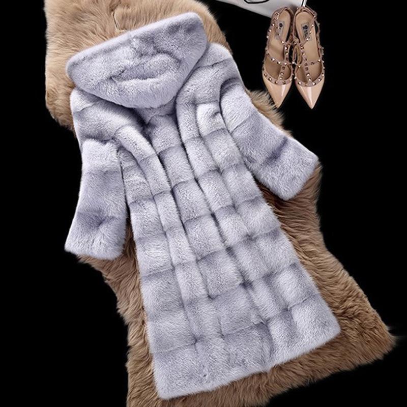 Buy Long Water Velvet Faux Fur Coat Female Hooded Parker Fur Coat at ...