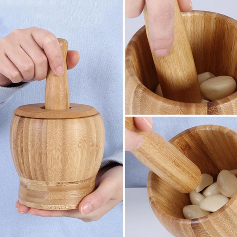 Bamboo Garlic Mash Pot Garlic Paste Grinder Kitchen Food Mixer uygun ...