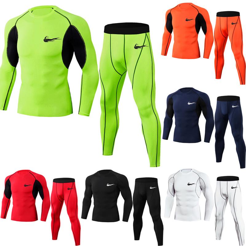 Buy Men's Tight Fitness Training Suit Elastic Quick Drying Suit Long ...