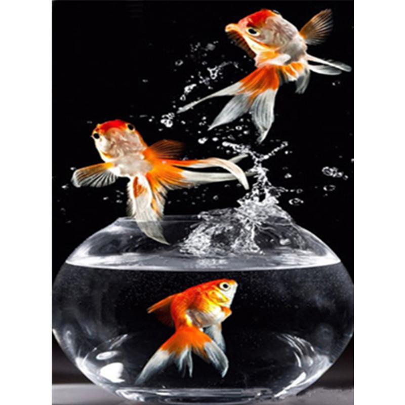 5D DIY Diamond Embroidered Cross Stitch Goldfish In The Fish Tank Full ...